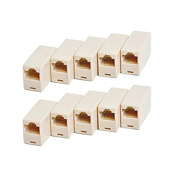 【商品概要】LANケーブルの延長接続に使えるコネクタ：8ピンのRJ-45モジュラージャック用のLANケーブル接続コネクタです。コネクタ両端がメスなのでLANケーブル同士を繋いで延長する際にお使い頂けます。スナップイン型なので端子のつまみで簡...