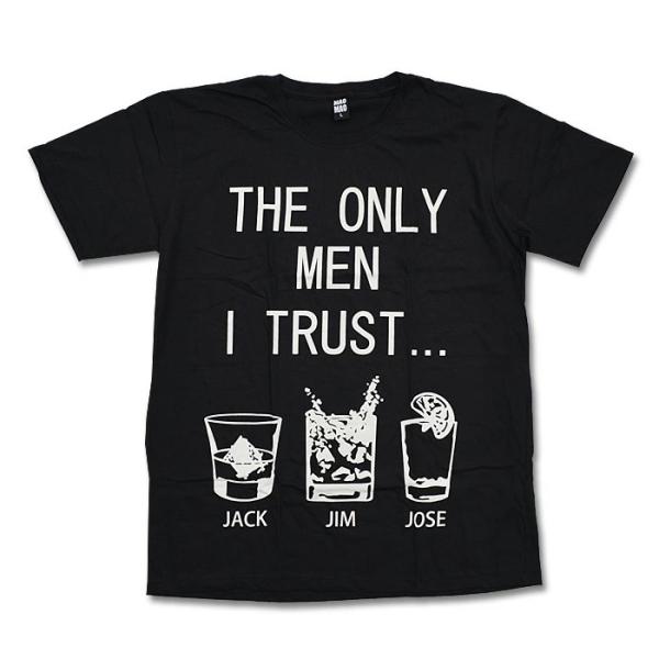 ★THE ONLY MEN I TRUST... のデザインＴシャツです「私が信頼する唯一の男性...」■Ｔシャツ■カラー：黒■素材：コットン※寸法は平置き実寸■Ｍサイズ　着丈：約７０ｃｍ ／ 身幅：約５２ｃｍ■Ｌサイズ　着丈：約７３ｃｍ ...