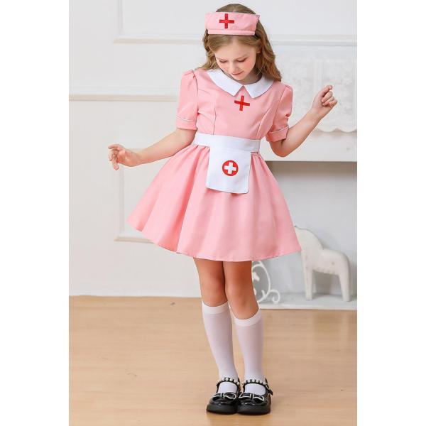 商品詳細  子供ハロウィンコスプレ衣装　ナース　看護師コスチューム 内容   ワンピース、髪飾り、エプロン、靴下 サイズ（cm）   120：バスト66　ウエスト60　肩幅29　着丈57 130：バスト70　ウエスト64　肩幅30　着丈61...