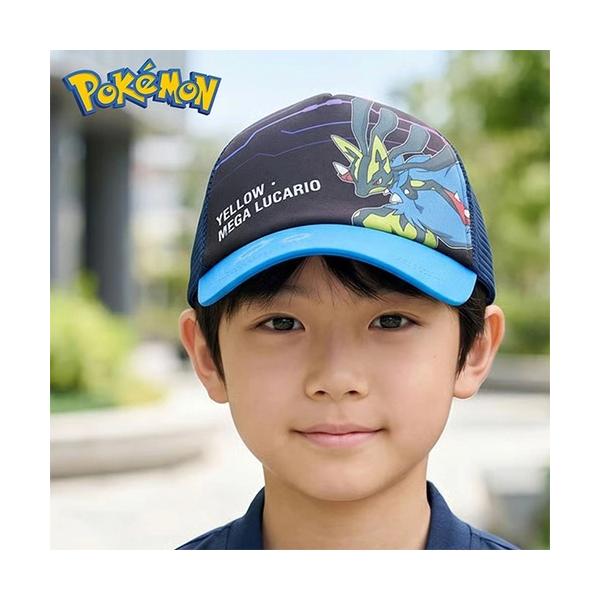 ※こちらはカラー：ブルーのページになります。ポケモン好きキッズ必見！「黄色いメガルカリオ」を大胆にデザインしたインパクト抜群のキャップが登場！フロントには迫力あるメガルカリオ(色違い)のビジュアルをプリントで表現し、かっこよさと存在感をしっ...