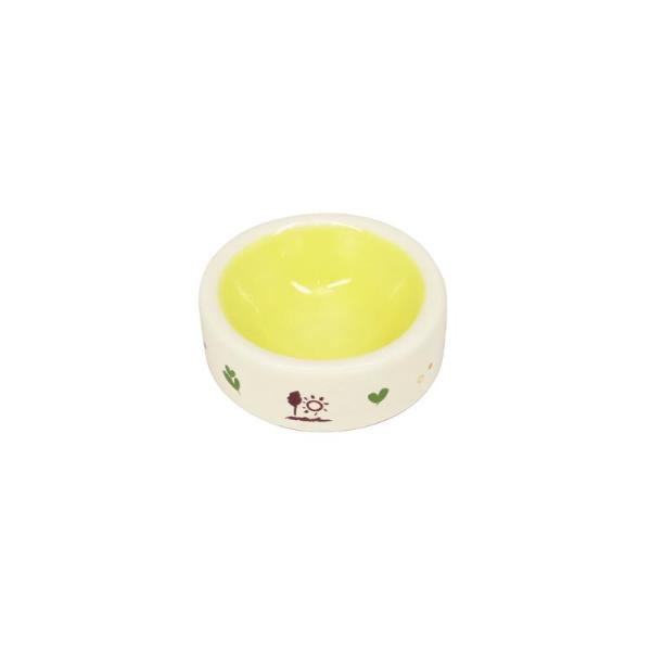 小鳥に倒されにくいずっしり重量！小鳥用の陶器製食器。小鳥に倒されにくいずっしり重量。内側が黄色で投薬やサプリ等で水に色がついてもわかりにくい。