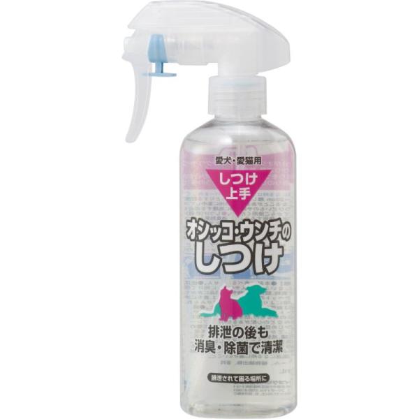 問題行動のしつけに！・植物抽出成分がオシッコ(マーキング)やウンチした場所をしっかり消臭・除菌。・さわやかな香りのしつけ成分がそそうの繰り返しを防止。［使用場所］壁、ドア、柱、カーペット、フローリング、畳、布製品など［持続時間］3〜4時間