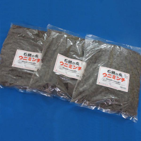 ウニミンチ３個セットです。石鯛の大好物である生ウニを潰して、ペレット状に加工した専用の撒き餌です。固めるためのつなぎ以外は、ほとんどウニそのものです。※釣り餌です。食品ではございません。内容量：約12kg（約4kg×3個）