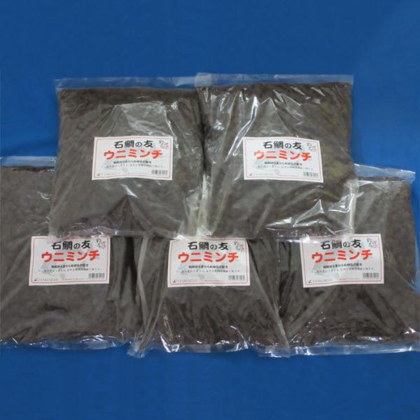 ウニミンチ５個セットです。石鯛の大好物である生ウニを潰して、ペレット状に加工した専用の撒き餌です。固めるためのつなぎ以外は、ほとんどウニそのものです。※釣り餌です。食品ではございません。内容量：約20kg（約4kg×5個）