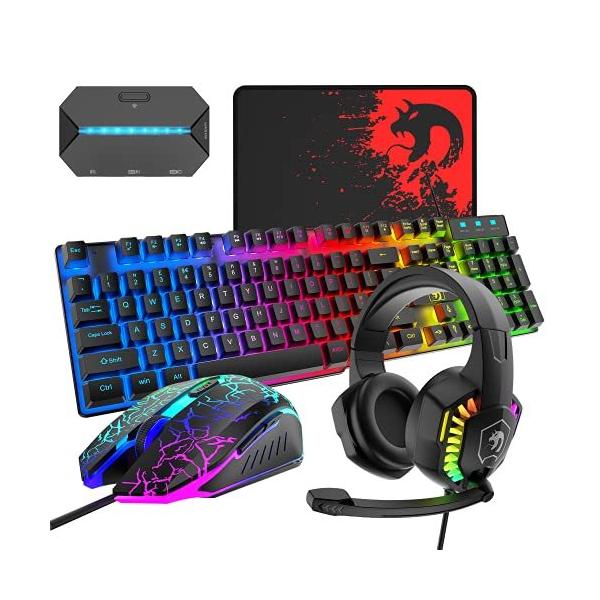 【虹色LEDバックライト】 マルチメディア虹色LEDバックライト・ゲーミングキーボード。（キーボード・ゲーミングマウスとマウスパッドセット）選択した煩悩を減らすことは、ファッション・ユーザーを探すためにデザインする。ファッションと?代の明る...