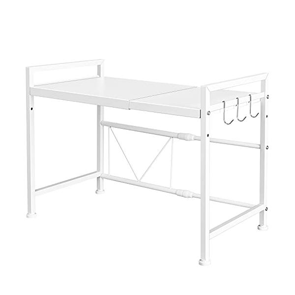 ?【高さ2段階調節可・幅伸縮式】収納ラックの幅の伸縮範囲は40cm〜60 cmの間で無段階に調節でき、可動棚板は約5.5cm間隔で2段階で高さ調節可能で、使い勝手がとても良いです。電子レンジやオーブン等の小家電に適用し、調味用品、キッチン用...