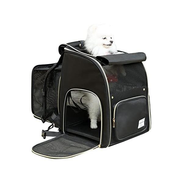 【ペットハウス】サイズ：幅31cmｘ奥行30cmｘ高さ40cm。拡張サイズ：幅26cmｘ奥行30cmｘ高さ30cm。普段用のペット リュックとしてはもちろん、拡張できるスペースがあり、避難の際や簡易ハウスとしてもおすすめです。【拡張可能リュ...