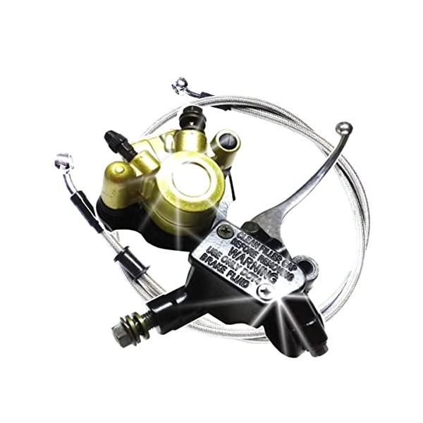 スズキ アドレス系のフロントブレーキキャリパーとブレーキパッド、バンジョウボルト、ワッシャー、ドレンボルト、ブレーキマスターシリンダー 、ステンメッシュブレーキホース一式のセットです。 純正部品と同等の品質で格安に補修 。経年変化や劣化によ...