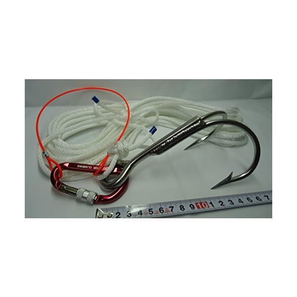 型式：ＷＧ９１６７Ｓ寸法（設計値）、ギャフ（カエシ付き）：軸径９ｍｍ、フック軸径５.３ｍｍ、全長１７ｃｍ、全幅８．６ｃｍ、フトコロ６．２ｃｍ、ロープ：径５ｍｍ×長さ１３ｍ（ナイロン編みロープ）システム総重量：４１１ｇ（うち、ギャフ自重１８０...