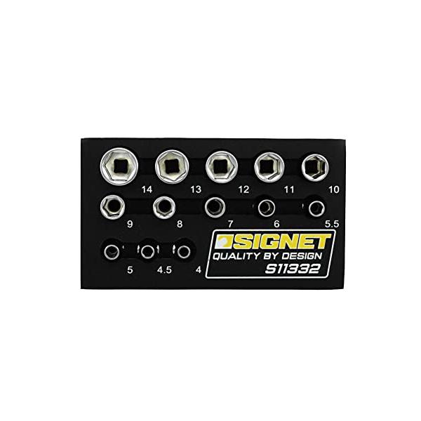 差込角(DR)：1/4 六角タイプサイズ(mm)：4・4.5・5・5.5・6・7・8・9・10・11・12・13・14トレー込みサイズ(mm)：W140XD80XH40ミラー仕上げのメッキが美しいスタンダードソケットセットです。EVAのDE...