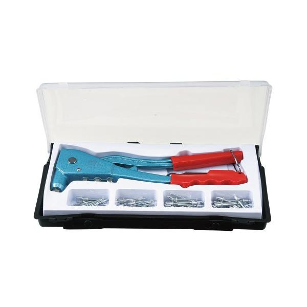 適応リベットサイズ(mm):2.4、3.2、4.0、4.8ブラインドリベットの締結にセット内容:ハンドリベッタ本体/1個、ノーズピース(2.4mm、3.2mm、4.0mm、4.8mm用)各1個、アルミ製ブラインドリベット(2.4mm、3.2...