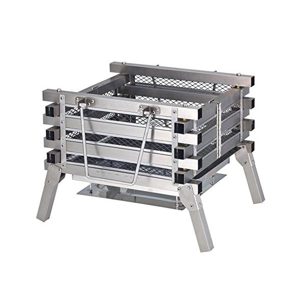 生産国:中国サイズ:使用時/約41.5×46.5×34.5(h)cm、収納時/約41.5×30.5×15.5(h)cm重量:約5.7kg材質:ステンレススチール、他付属品:焼網、収納ケース