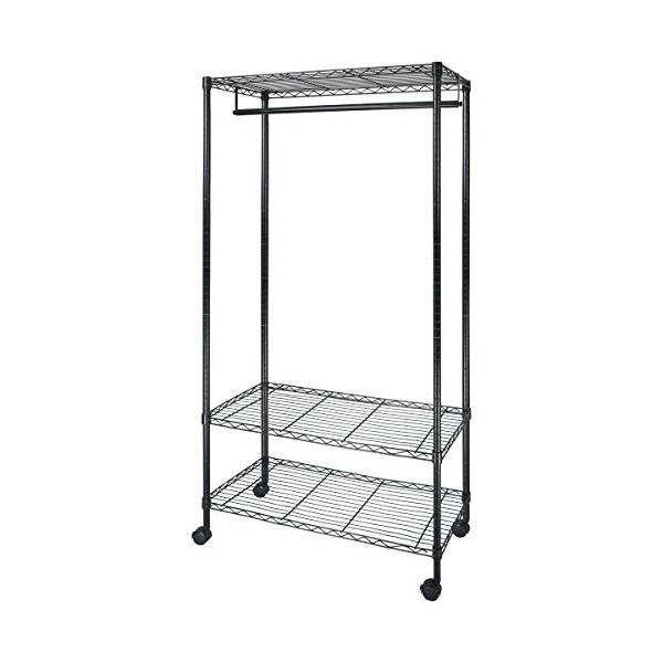 【サイズ】(約)幅91×奥行46×高さ182cm(高さはナイロンキャスター装着時の物です)、本体重量：12kg【耐荷重】キャスター装着時300kg　、キャスター走行時：50kg、棚1枚(シェルフ)80kg、ハンガーポール30kg【材質】スチ...