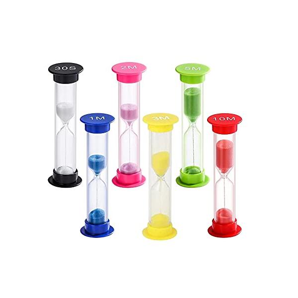 【パッケージ内容】30秒の砂時計1個、1分の砂時計1個、2分の砂時計1個、3分の砂時計1個、5分の砂時計1個、10分の砂時計1個。異なる色の砂時計タイマー6個セット。必要に応じて砂時計をお選びいただけます。【高品質の素材】：頑丈で耐久性のあ...