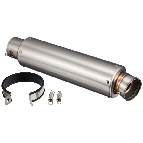 【商品概要】適合:汎用材質:サイレンサー:ステンレス、スプリング:スチールサイレンサーサイズ:外径φ89×筒長300mmサイレンサー差込口内径:φ60.5、インナーチューブ内径:φ60付属品:インナーバッフル(装着済み)、マフラーバンド(ゴ...