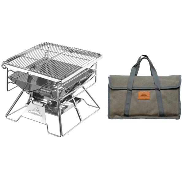 【商品概要】総重量:約5.2kgサイズ（収納時）: 幅39.5cm×縦23cm×厚み11.5cmサイズ（完成時）: 高さ32cm　横36cm×縦35.5cm焼き網材質: SUS304 // 焚火台本体材質：SUS430 // グリルブリッジ...