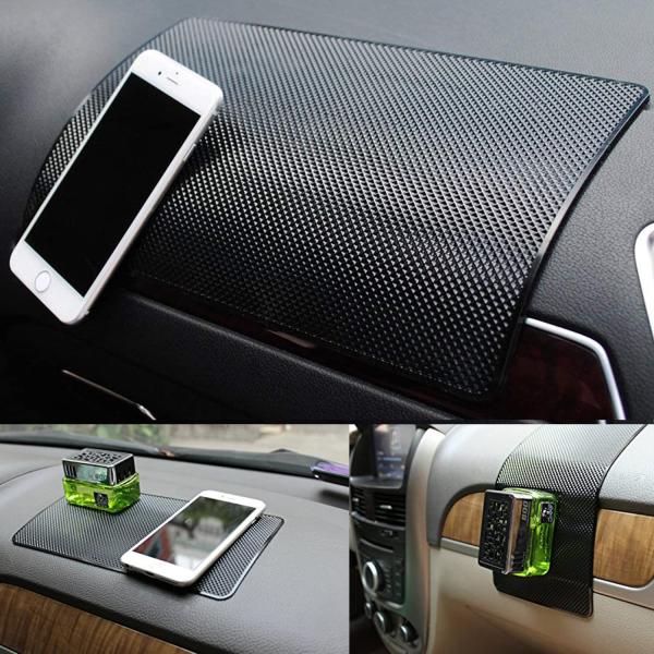 【商品概要】【商品サイズ】約280×180×3mm 【重量】210g 【材質】エコシリコン【包装】（2枚セット）携帯電話や煙草、小物等を車のダッシュボードの上に置く事が出来る便利な滑り止めシートです。高級なシリコンを採用し、滑り止めや粘着力...