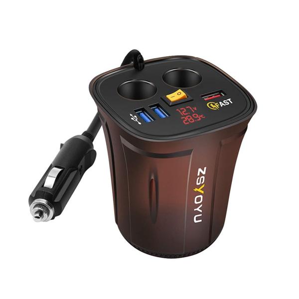 【商品概要】サイズ：(W)約8.2cm×(H)約9.3cm×(D)約8.2cmカラー：ブラックLED表示：レッドLED表示：レッドセット内容：カーチャージャー×1【商品説明】■商品説明<br>お車のカップホルダーに収まる7in1...