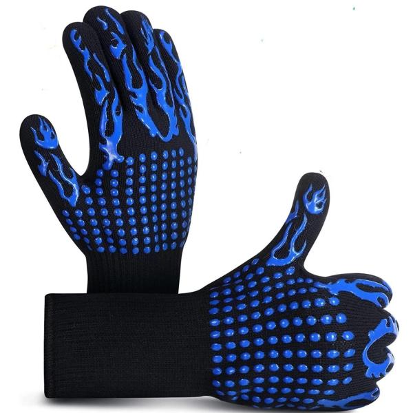 【商品概要】【超耐熱バーベキューグローブ】:アラミド繊維を外装に採用した超耐熱性の合成繊維で、MAXで約800℃の熱(瞬間温度)に耐えます。背面には通気吸汗性の強いコットンを採用しています。肌に優しいだけでなく、火を使用する際の安全性も確保...