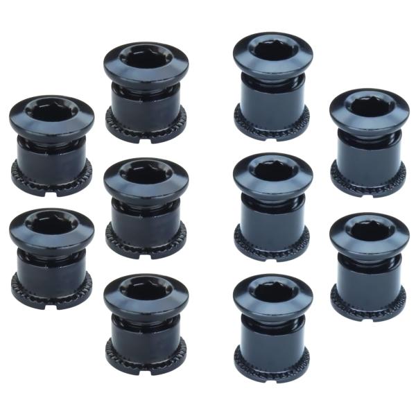 【商品概要】自転車 チェーンホイール (チェーンリング) 用の固定ボルト・ナット (ブラック色) です。シングル用(ボルト長さ6mm,ナット長さ5mm)は5個入り、ダブル用(ボルト長さ8mm,ナット長さ7mm)は5個入りの、合計10個入りで...