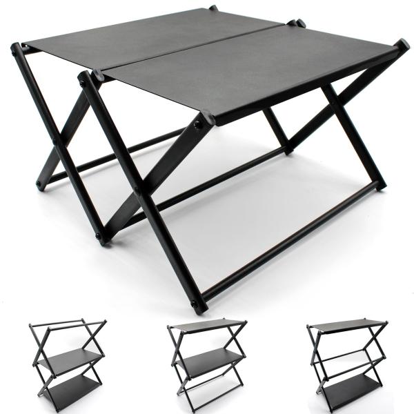 【商品概要】【2way】キャンプテーブルとしてもキャンプ棚としても使用可能。横に使えばアウトドア ローテーブル、縦に使えば二段キャンプ棚になります。使用シナリオやニーズに応じて、キャンプ用調理器具や小型バーナーを置くテーブルとして設置したり...