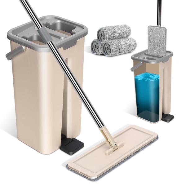 【商品概要】多機能バケツ：バケツの底に黒いペダルが付いており、これを踏むことでバケツを床にしっかりと固定することができます。フロアモップを脱水洗浄するの機能を使うときに掃除モップと一緒に揺れる心配はありません。汚水分離：バケツは洗浄と脱水二...