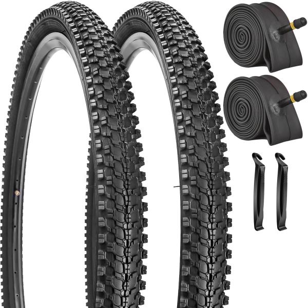 【商品概要】自転車 タイヤ 26 1.95 セット内容：26インチ タイヤ2本+米式タイヤチューブ2本+タイヤレバー2本。自転車 タイヤサイズ: 26"x 1.95"インチのマウンテンバイクタイヤ、色: ブラック、P.S.I 範囲: 30〜...