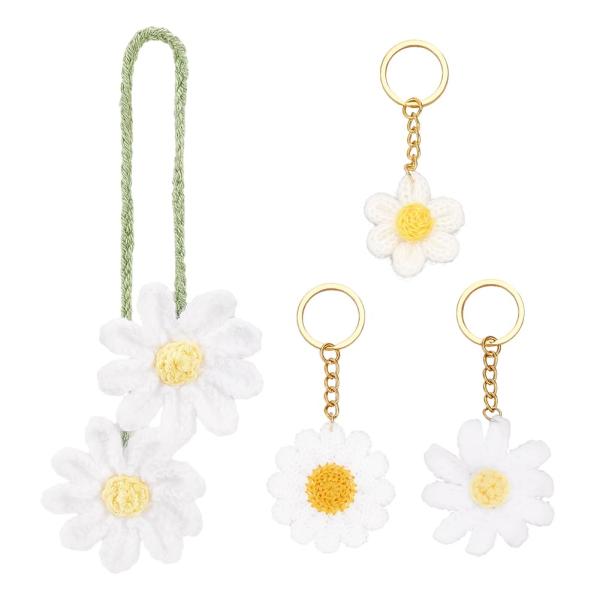 【商品概要】セット内容：明るいイエローのクロシェデイジー車用アクセサリー4個が含まれています。そのうち3個の花オーナメントには頑丈な鉄製リングが付属し、簡単に吊り下げられます。サイズは全長約8.7?9.7cm、ペンダント部分は約3.8?5....