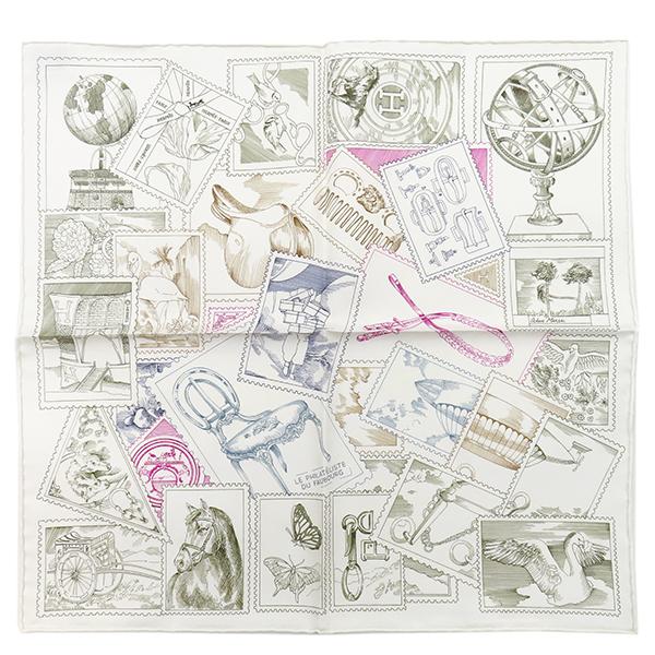 ■商品情報[管理番号]240500542672 [ブランド]エルメス（HERMES）[カラー]ホワイト×フューシャ×カーキ [素材]シルク[生産国]フランス[サイズ]W(底辺)41.5cm x H(最長)41cm詳細備考：※実寸サイズになり...