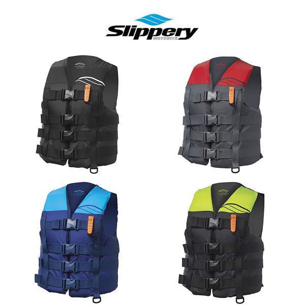 SLIPPERY（スリッパリー）のライフジャケットです。・　こちらは定番中の定番！スリッパリーの　　ナイロン製のライフジャケット！・　着脱しやすいフロント4バックルタイプです。・　高い浮力と軽さや、幅広いサイズ展開　　お手入れの楽さが魅力で...