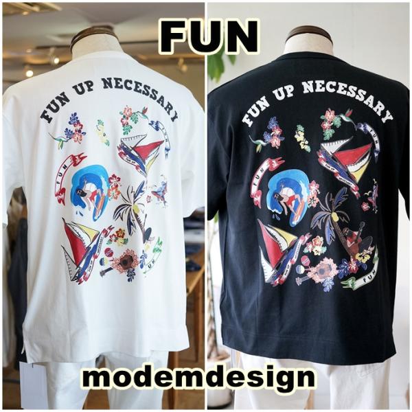 modem design/FUN(モデムデザイン/ファン) 半袖Tシャツ　半袖　カットソー　26022521 メンズファッション26022521カラー（ブラック）（ホワイト）サイズ２（M）着丈６３ｃｍ。身幅５６ｃｍ。肩幅５２ｃｍ。サイズ３（...