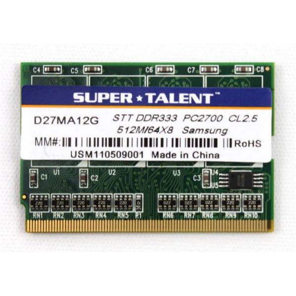 ★中古動作品★送料無料★Super Talent DDR-333 PC2700 512MB 172pin  MicroDIMM★増設メモリ★初期保障有●中古動作パソコンから外した物です。動作確認済です。初期保証は1か月保障します。●送料無料...
