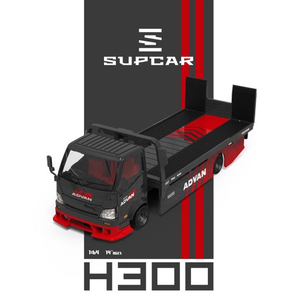 日本が誇るタイヤブランド「ADVAN（横浜ゴム）」のレーシングスポンサーカラーをまとった日野デュトロベースのフラットベッドトランスポーター。サーキットやJDMイベントでレーシングカーを運ぶトランスポーターは、メインのレーシングカーを引き立て...