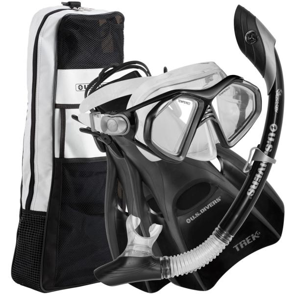 ・マスク2眼タイプシリコン製スカート広い視界を確保できる大きいガラスレンズストラップ調整が容易にできる3WAYイージーアジャスタブルバックル・スノーケルドライトップタイプフレックスタイプ逆止弁付き・フィンストラップタイプ持ち運びに便利なショ...