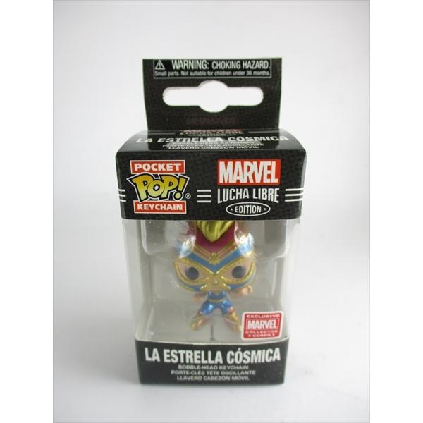 レスラーになったキャプテンマーベル(LA ESTRELLA COSMICA)のキーチェーンです。マーベルコレクターコープ限定版。首と胴が別パーツになっており、胴の部分が動きます。