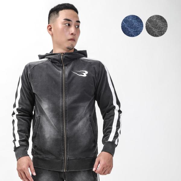 もはや定番のＤＥＮＩＭーＫＮＩＴ(デニムニット)にシンプルに２本ラインのパーカーが登場。柔らかなミニ裏毛ＤＥＮＩＭ−ＫＮＩＴ(デニムニット)素材にインディゴ染めを施したジップパーカーは、着古したような絶妙なインディゴの色褪せ感がヴィンテージ...