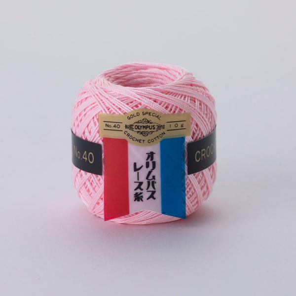 オリムパスレース糸＃40　No.101　ピンク10g(約89メートル巻)ｇ素材：綿100%レース針：6号〜8号※こちらの商品はメール便不可となります。【検索ワード】ビーズクロッシェ,かぎ針編み,