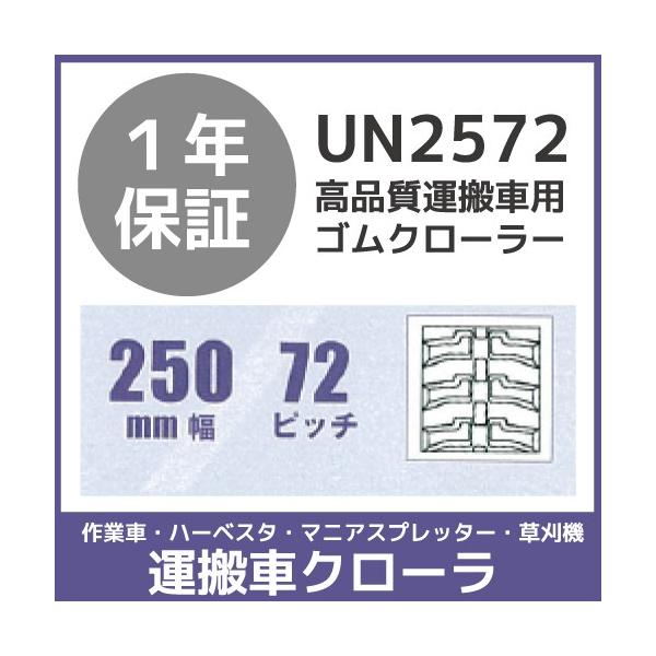 運搬車・作業車用クローラ　250mm幅×72ピッチ　コマ数45[UN2572]※こちらの商品はサイズ違いによる返品はお受けできません。 　商品適合などについてご心配な点がございましたら注文前にご相談下さい。※ゴムクローラの寸法測定方法は下記...