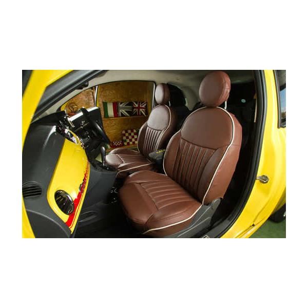フィアット500/500C/500S専用シートカバー(500Xは非対応）落ち着いたシックなデザインのサローネタイプ。PVC1６色の中から、ベースカラーとパイピングカラーを自由に組み合わせ自分だけのインテリアを創り出すことができます。※ご注文...
