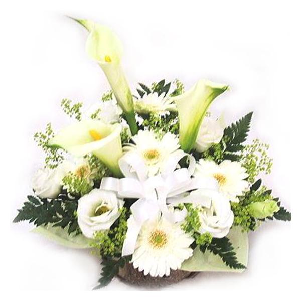 白花のみ（ホワイト系）でお作りします。ご友人や知人、ちょっとしたお知り合いに贈っていただける価格のお供え花。追悼の意を表す大切なお花は定番デザインで失礼のないように配慮してお作りします。急な場合でも安心の送料無料でお届けします。■配送につい...