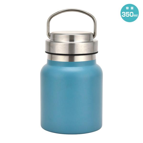保温性を高める蓋つき！ステンレス製のハンディフードポットです。【商品内容】本体サイズ：φ90×136mm容量：350ml材質：ステンレス鋼、PP、シリコンゴム重量：300g生産国：中華人民共和国