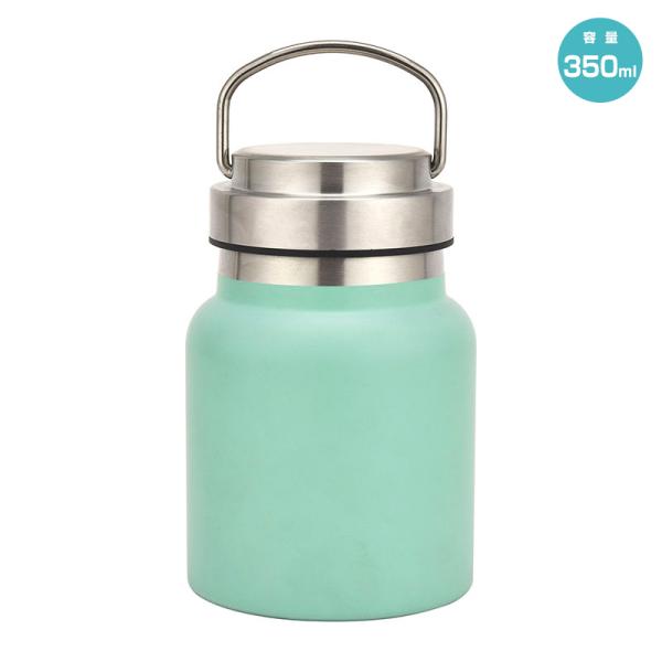保温性を高める蓋つき！ステンレス製のハンディフードポットです。【商品内容】本体サイズ：φ90×136mm容量：350ml材質：ステンレス鋼、PP、シリコンゴム重量：300g生産国：中華人民共和国
