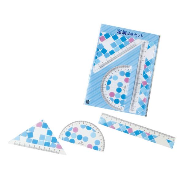 B6シートに三角、分度器、直線の3種の定規がついています。【注意事項】本製品は商品をポリ袋に入れた状態でのお届けになります。【商品内容】定規3点セット：125×180×0.5mm材質：PP重量：8g生産国：日本【検索ワード】販促/バラマキ/...