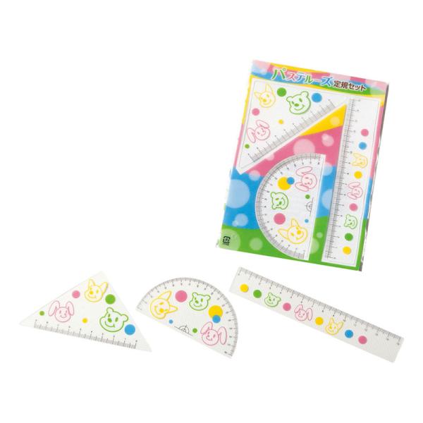 B6シートに三角、分度器、直線の3種の定規がついています。【注意事項】本製品は商品をポリ袋に入れた状態でのお届けになります。【商品内容】定規3点セット：125×180×0.5mm材質：PP重量：8g生産国：日本【検索ワード】販促/バラマキ/...