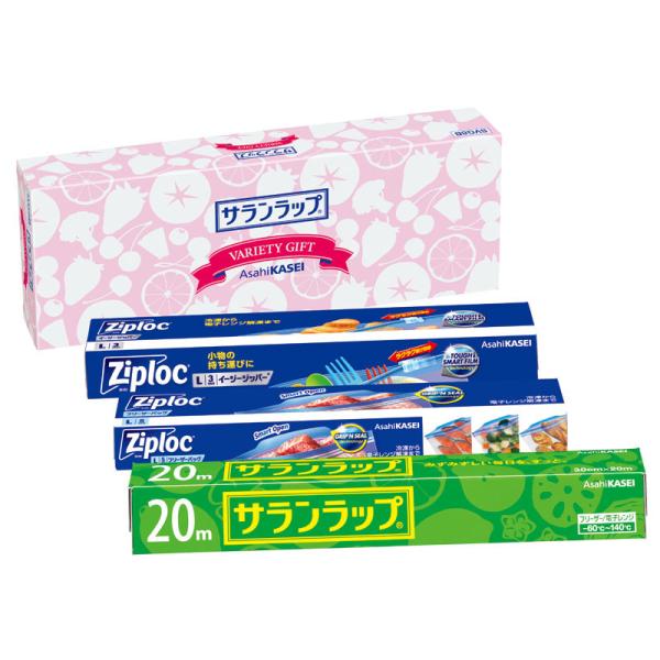 サランラップやジップロックなどハイクオリティーのキッチン用品を詰め合わせたギフトです。【商品内容】サランラップ(30cm×20m)×1ジップロックフリーザーバッグL5枚入×1ジップロックイージージッパーL3枚入×1重量：390g生産国：日本...