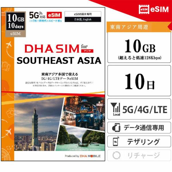対応国：東南アジア8か国（ベトナム、香港、マカオ、台湾、マレーシア、インドネシア、タイ、シンガポール）日　数：10日間（※申請した日時から10日間。）容　量：10GB対応SIM：eSIM対応バンド：基本Band 1 / 3 / 5 / 7【...