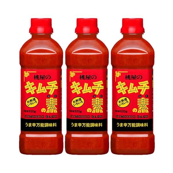 「桃屋 キムチの素 620g×3本 キムチ鍋 鍋の素 万能調味料 豚キムチ スンドゥブ」▼4974062062916▼（商品説明）-/3本セット/-・Size:3本セット・商品特徴：香り高く甘みが強い粗びき唐辛子と、刺激的な辛さがポイントの...