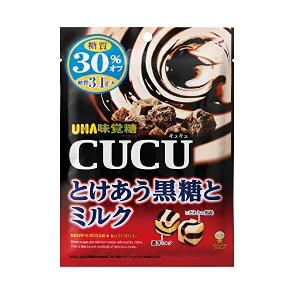「味覚糖 CUCUとけあう黒糖とミルク 80g×6袋」▼4902750510821▼（商品説明）あめ/-/-・プラスチック商品紹介  糖質30%オフ こだわりの黒糖と黒みつを楽しめるCUCUが登場 糖質30%オフなのに濃厚:「おいしさ」と「...