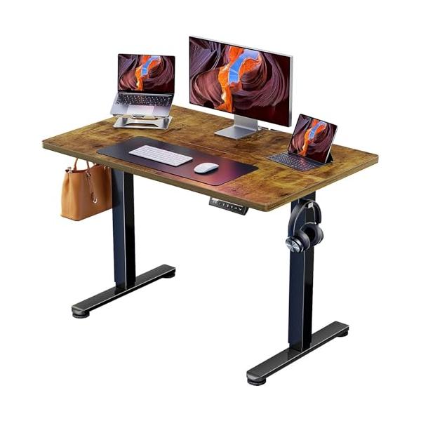 「ErGear 電動 オフィスワークテーブル 昇降式デスク スタンディングデスク 幅100cm 高さメモリー機能 上下自動昇降 静音 収納フック付」▼▼（商品説明）クラシックビンテージ(天板) / 黒(足)/100*60cm/-・Color...