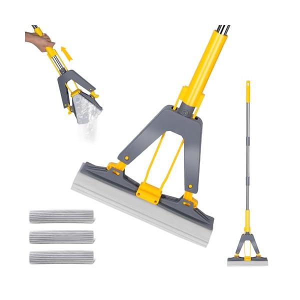 「Masthome スポンジモップ フロアモップ フロアワイパー 激絞りワイパー フローリング 吸水モップ フラットモップ 軽量 乾湿両用 乾拭き」▼▼（商品説明）イエロー/-/HGCTSM9006-3SH・Color:イエロー・パッケージ...